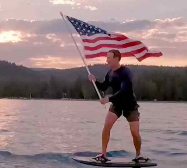 FB CEO Zuck treats us to him surfing with a US flag, not China's