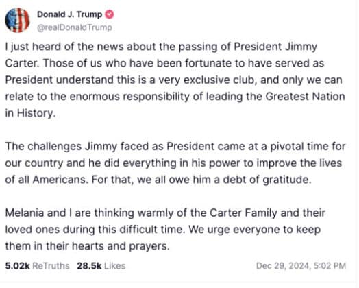 RIP Jimmy Carter Dead at Age 100